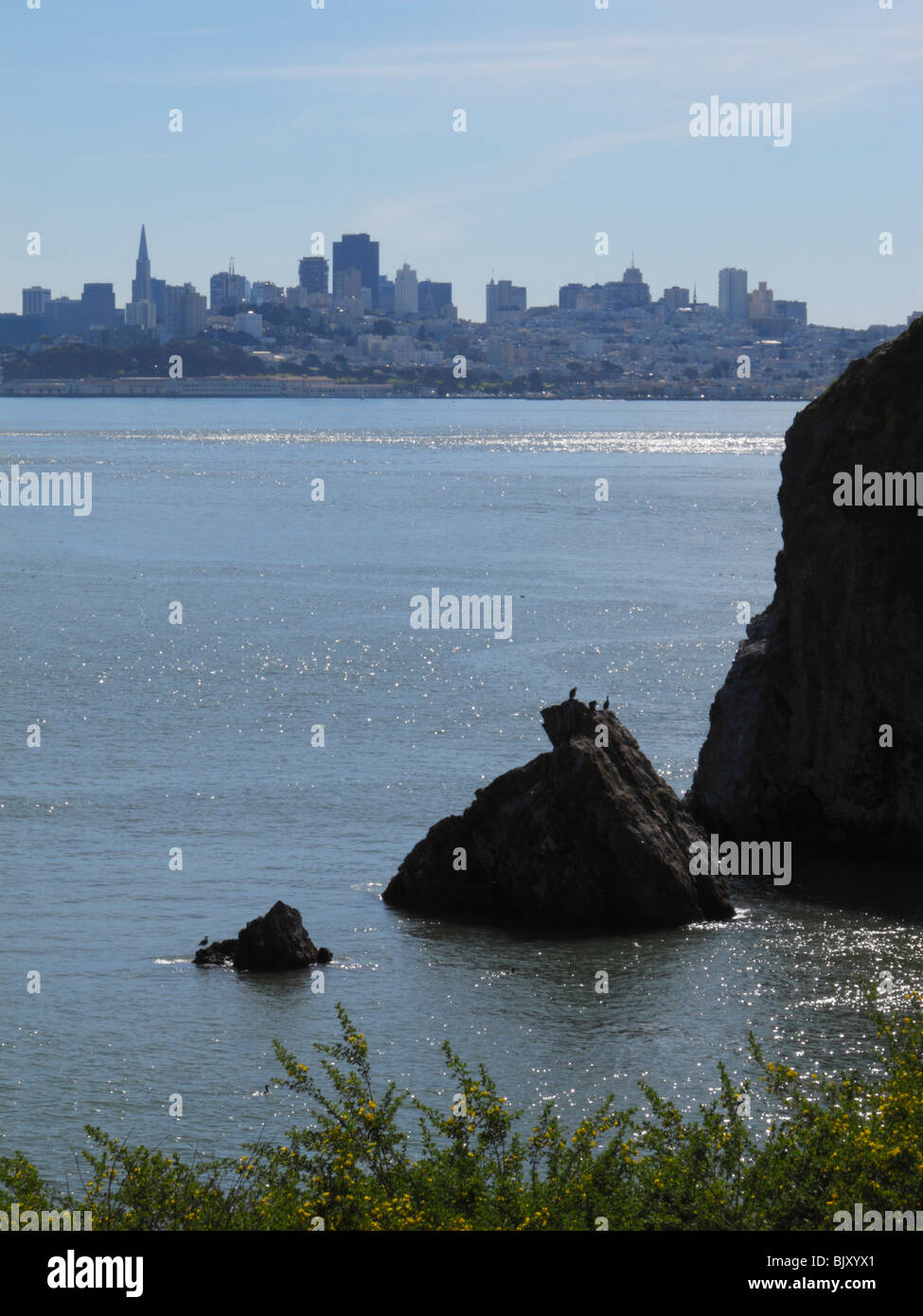 The skyline of San Francisco with The Needles rock formation, Sausalito ...