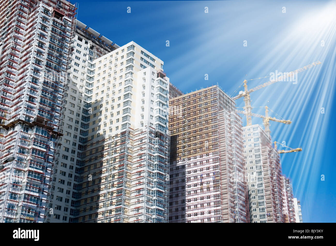 Construction of skyscrapers on a background of the dark blue sky Stock ...