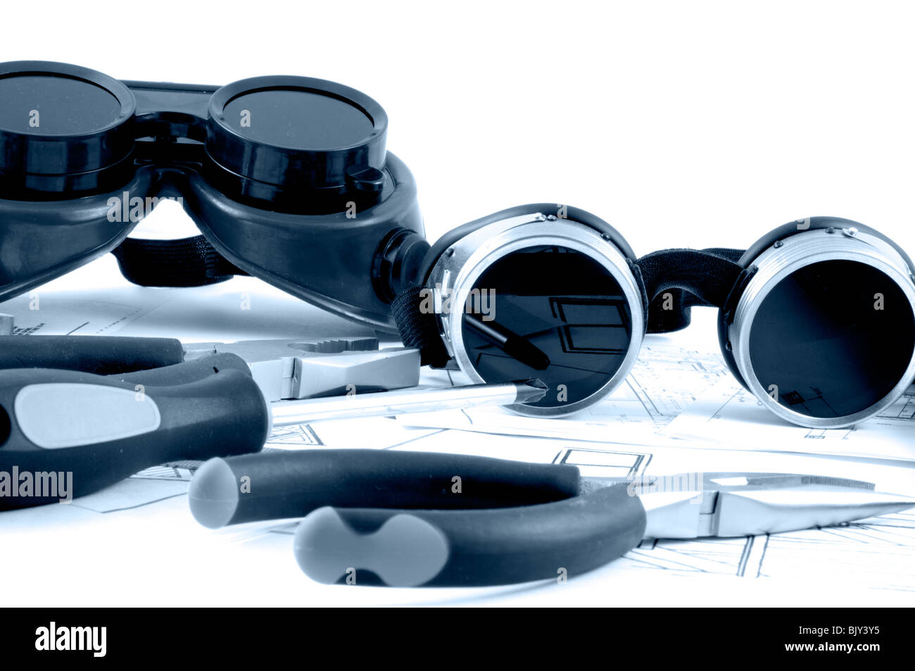 hard hat and working tools Stock Photo - Alamy