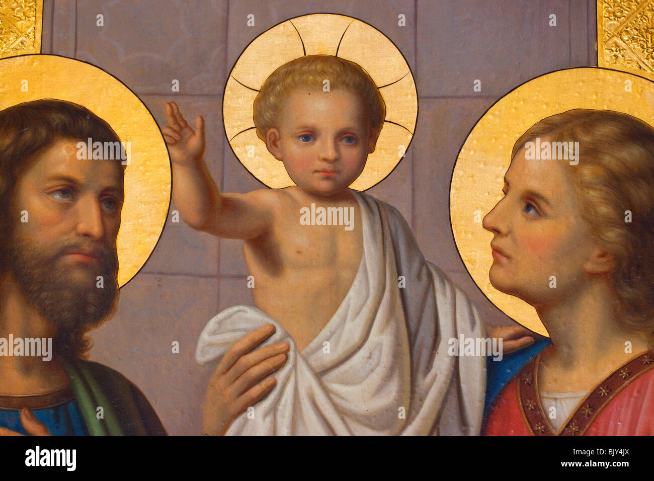 Church screen Pitstone Jesus painting mural religious Stock Photo - Alamy