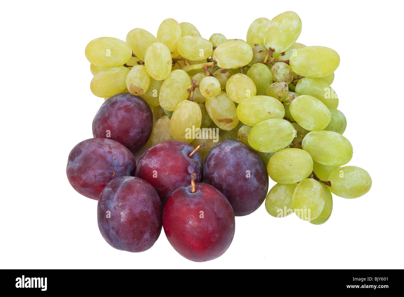 ripe grapes and plums isolated on white background Stock Photo - Alamy
