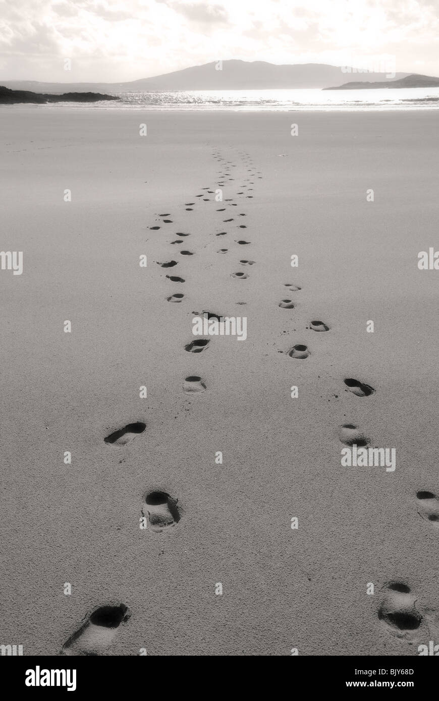 Footprints in sand, beach near Kildoon, County Mayo, Ireland Stock ...