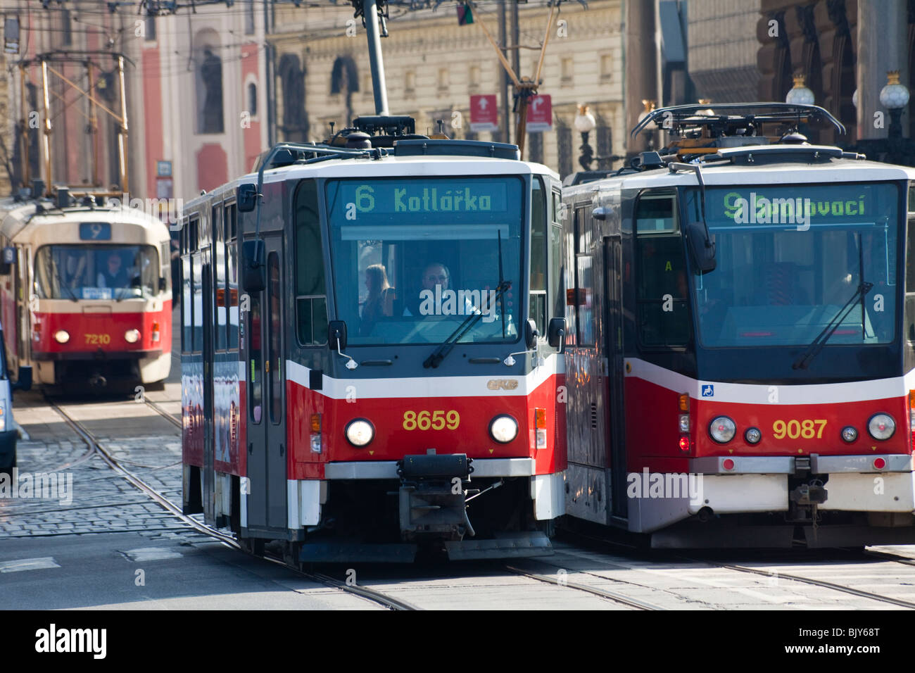 trams passing on Narodni Street, Prague, Czech Republic Stock Photo - Alamy