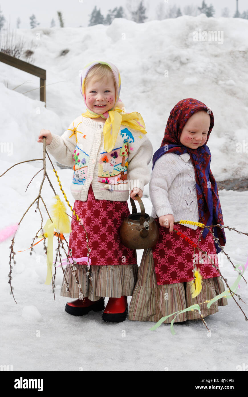Little girls dressed as Easter witches (Scandinavian Easter tradition ...