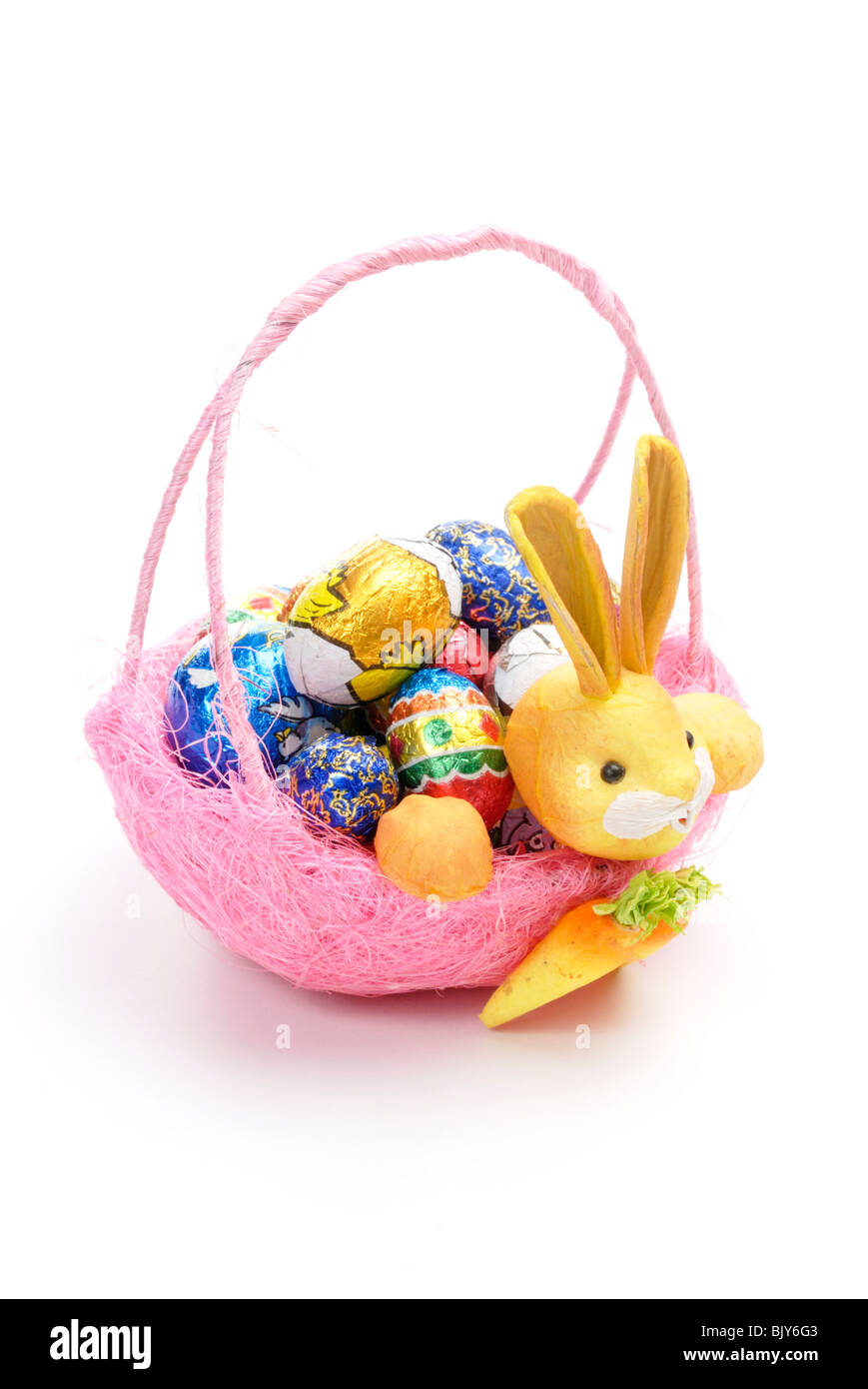 Easter eggs in easter bunny basket Stock Photo - Alamy