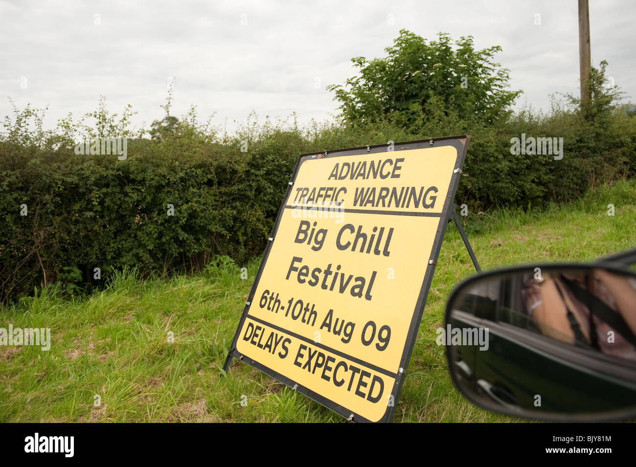 Big Chill festival traffic warning sign Stock Photo - Alamy
