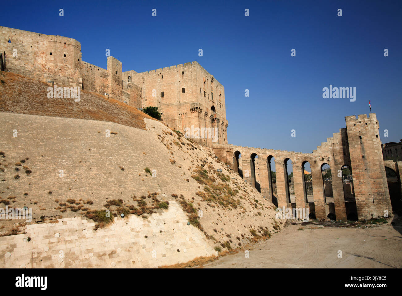 The ancient walls of the citadel of Aleppo, Syria Stock Photo - Alamy