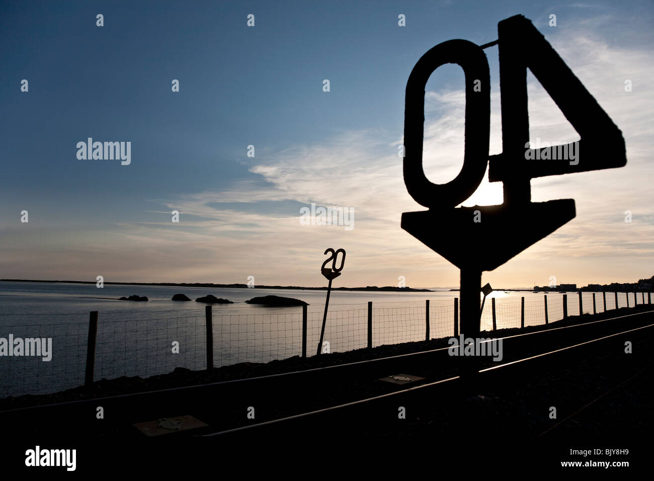Railway Speed Limits - Railway speed signs near Barmouth Wales Stock ...