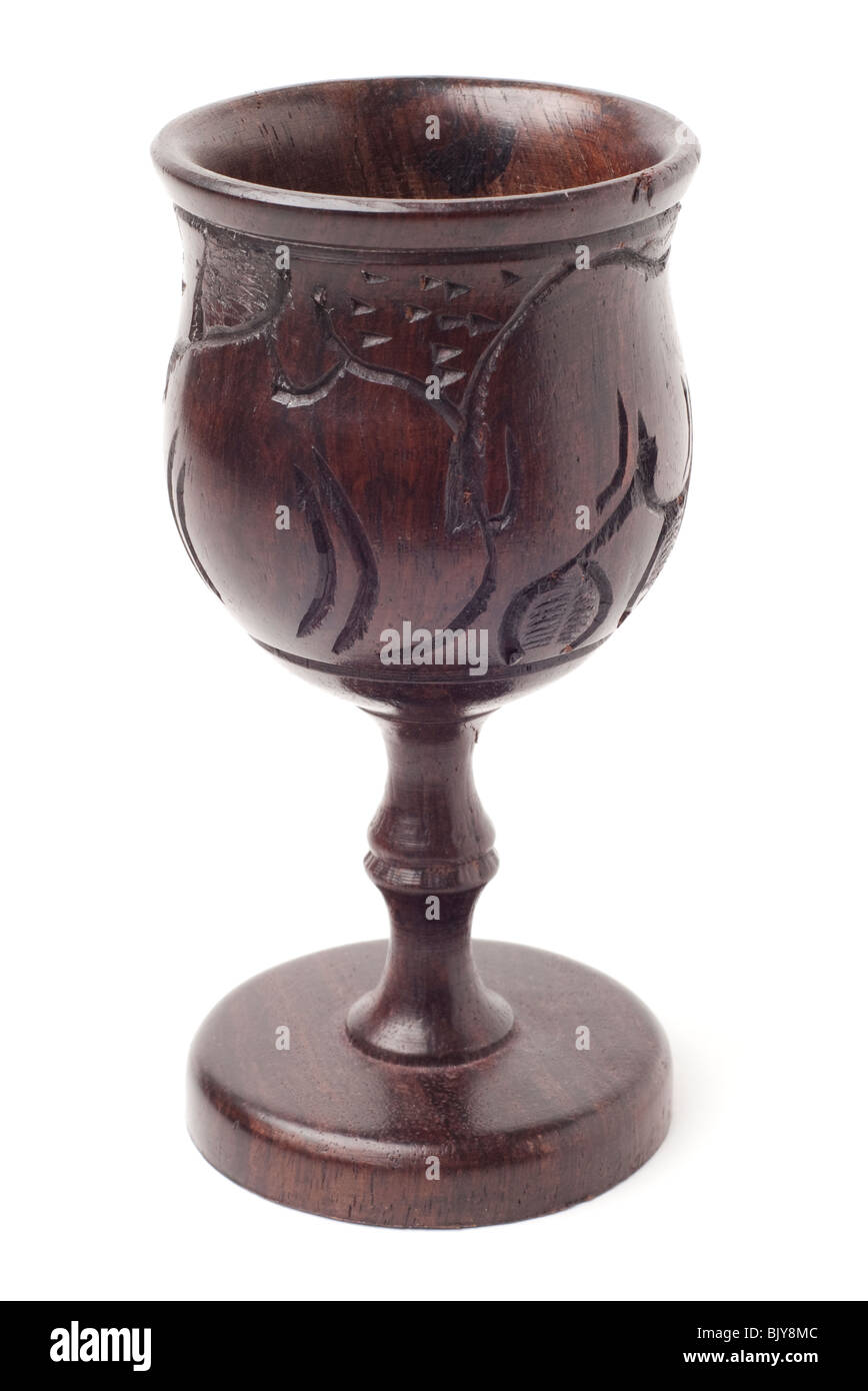 Old goblet made of dark wood from South-West Africa. Studio shot ...