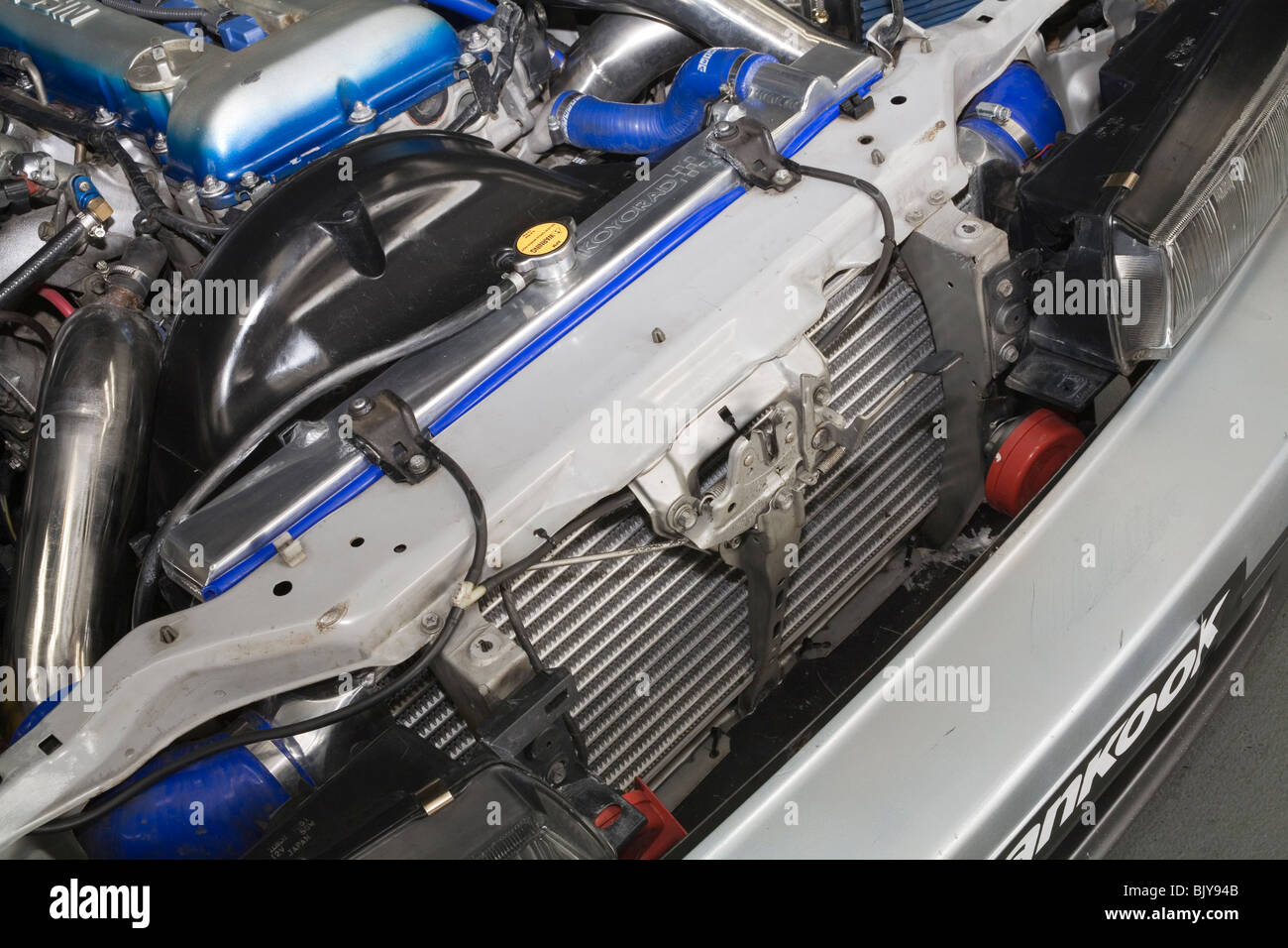 Radiator in the front of a modified Japanese Nissan S13 sports car ...