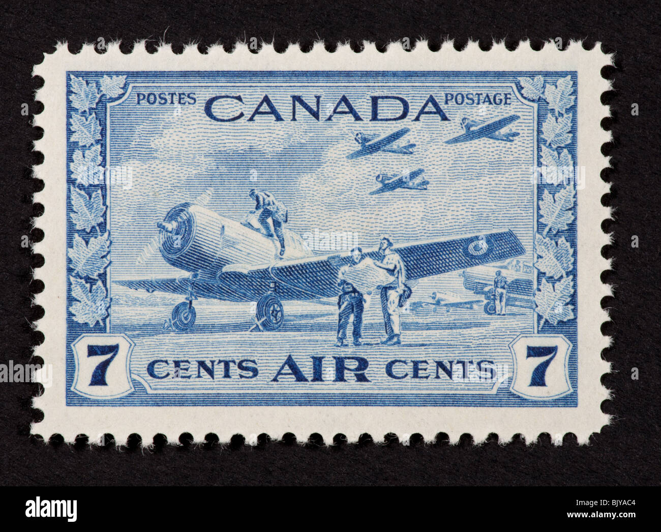 Airmail postage stamp from Canada depicting airplanes and student ...