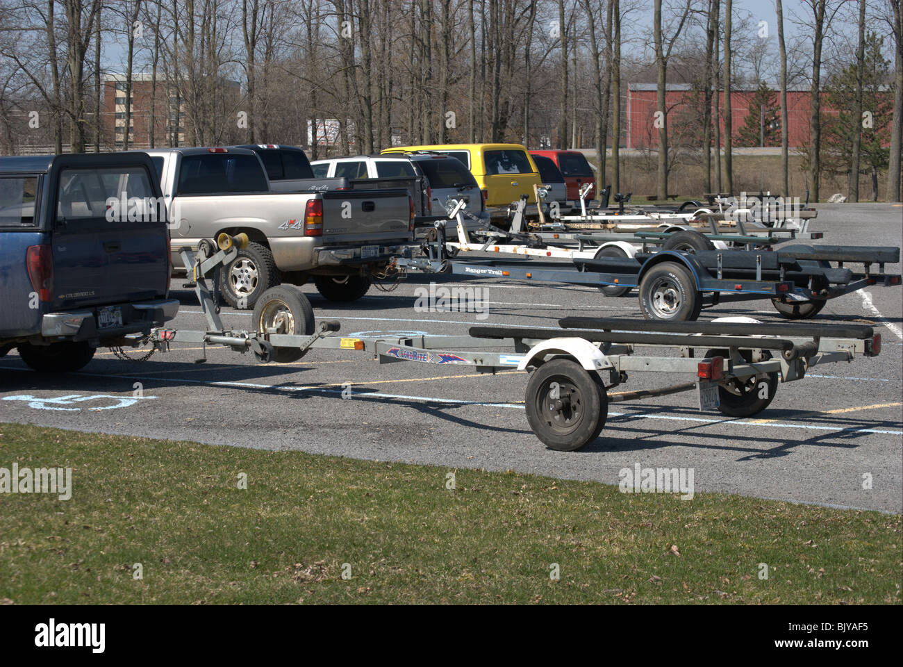 Boat Trailers parked at State launching for recreational boaters Stock ...