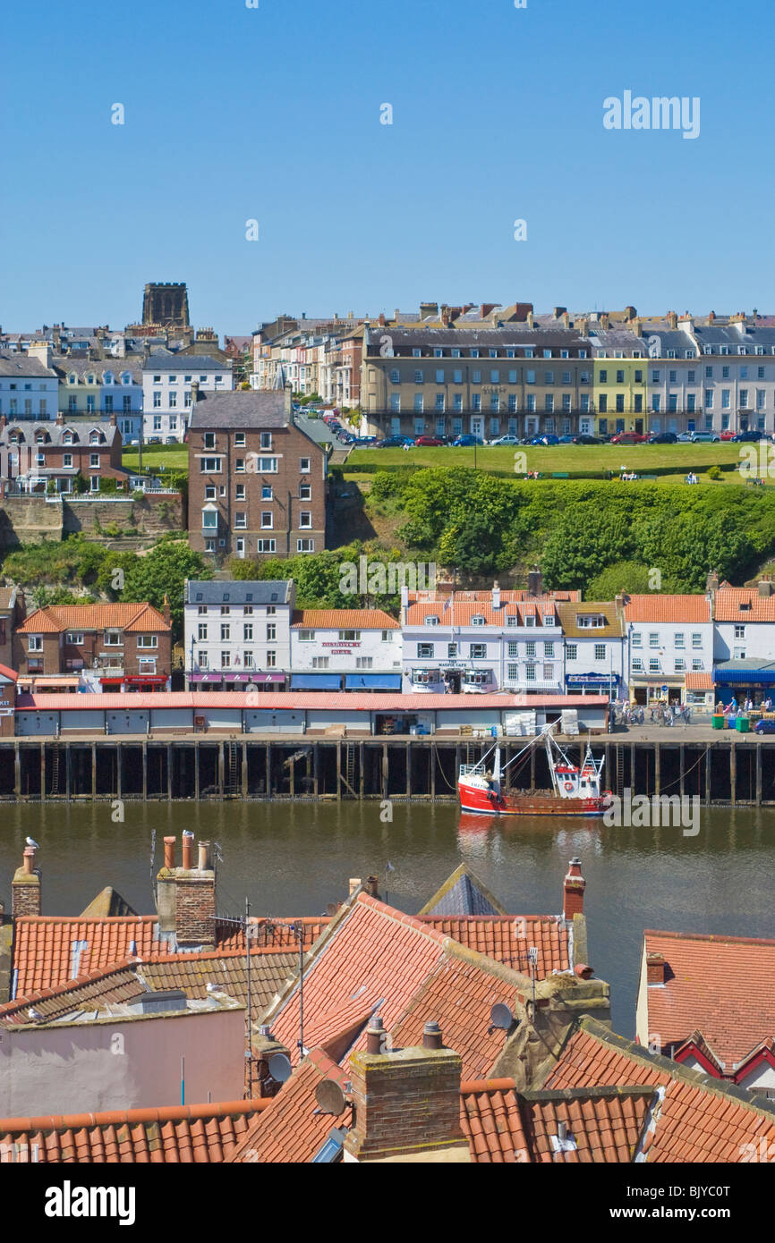 Whitby harbour quayside and fish dock North Yorkshire England UK GB EU ...