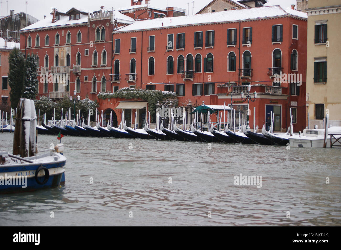 Venice in the snow - gondolas, Canal Grande Stock Photo - Alamy