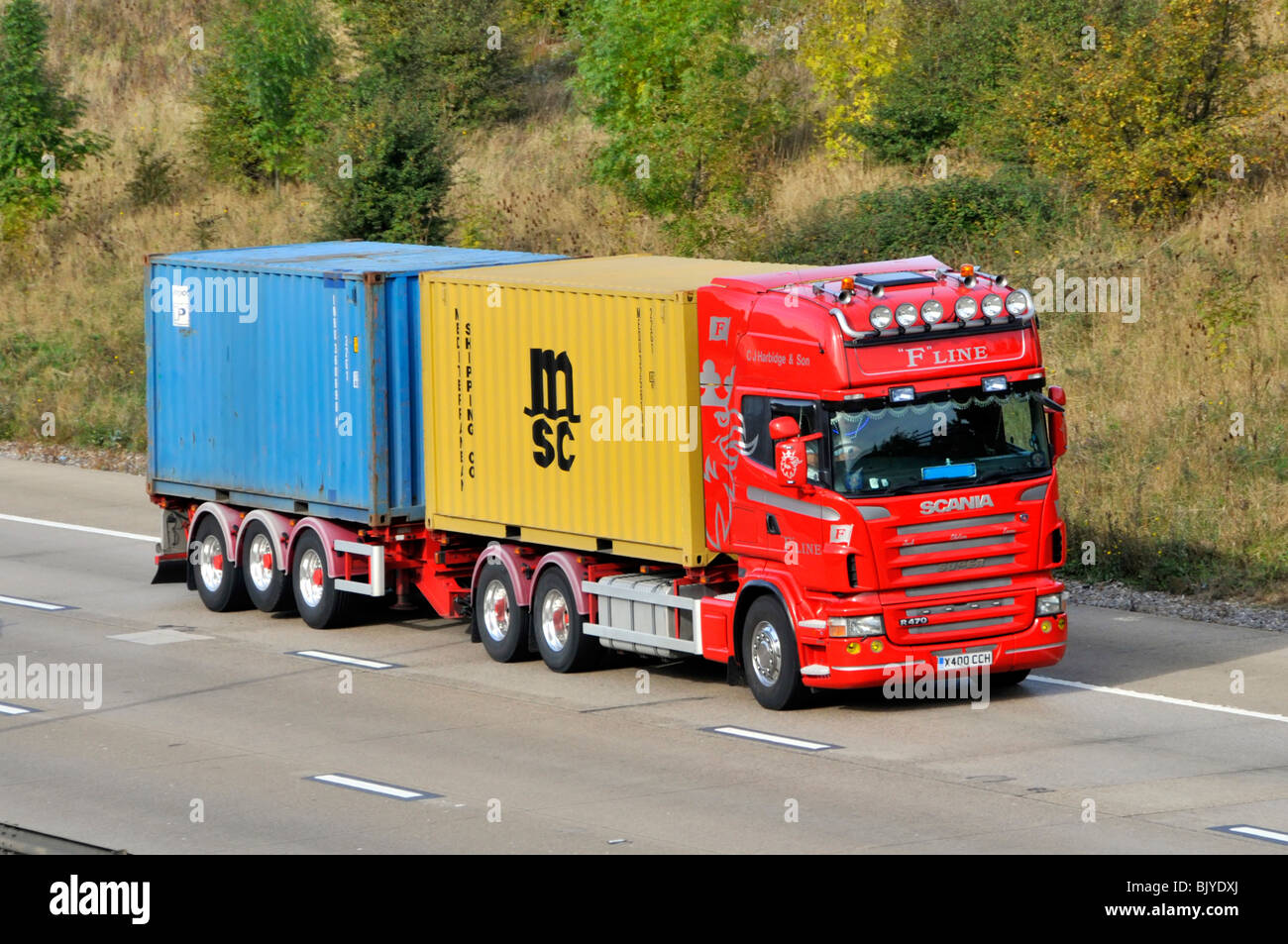 M25 motorway lorry and trailer loaded with containers Stock Photo - Alamy