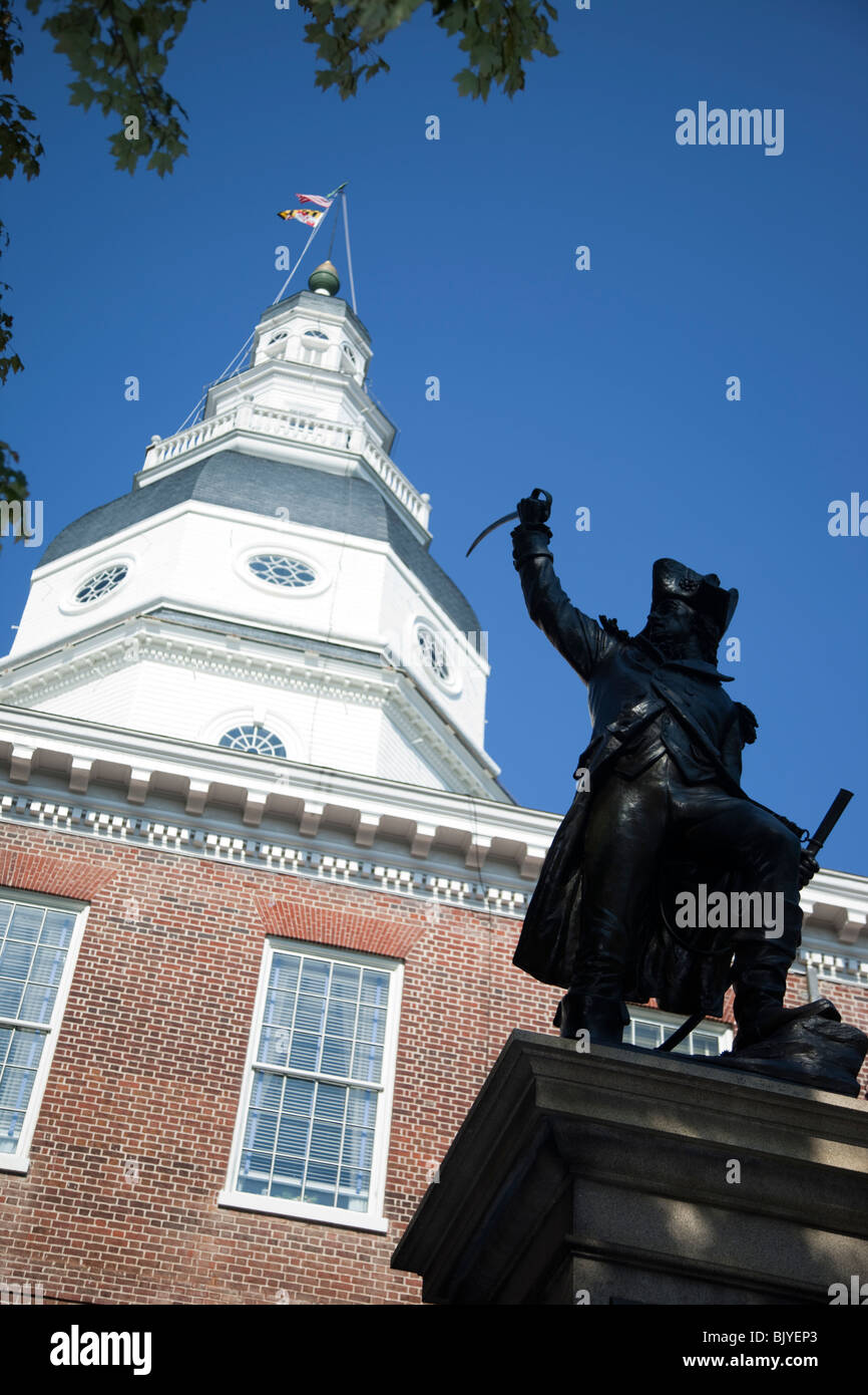 A statue of Baron de Kalb sits in front of the Maryland State House in ...