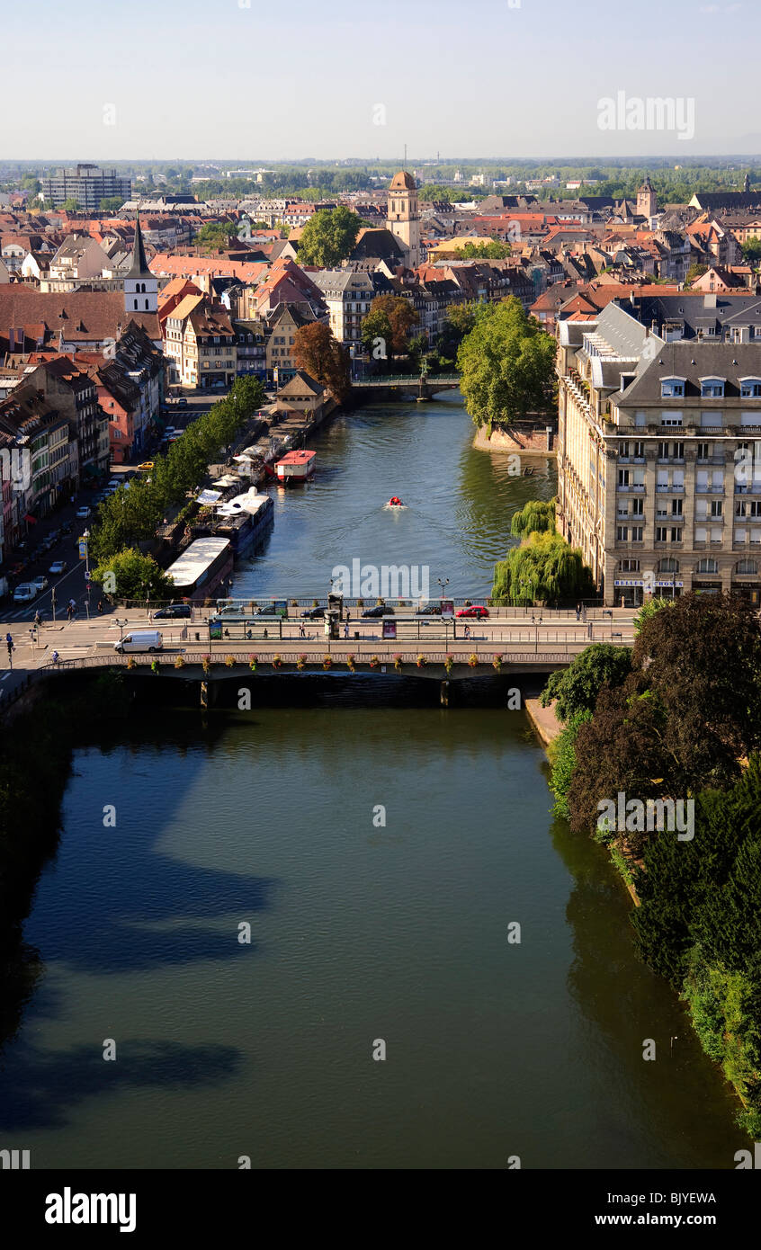 "PONT ROYAL" BRIDGE AND ILL RIVER AERIAL STRASBOURG ALSACE FRANCE Stock ...