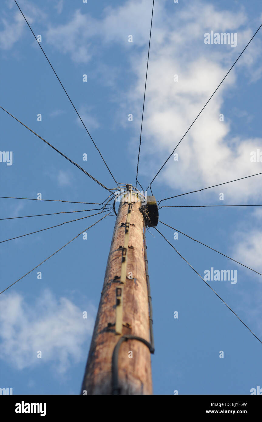 A telephone pole with several telephone lines Stock Photo - Alamy
