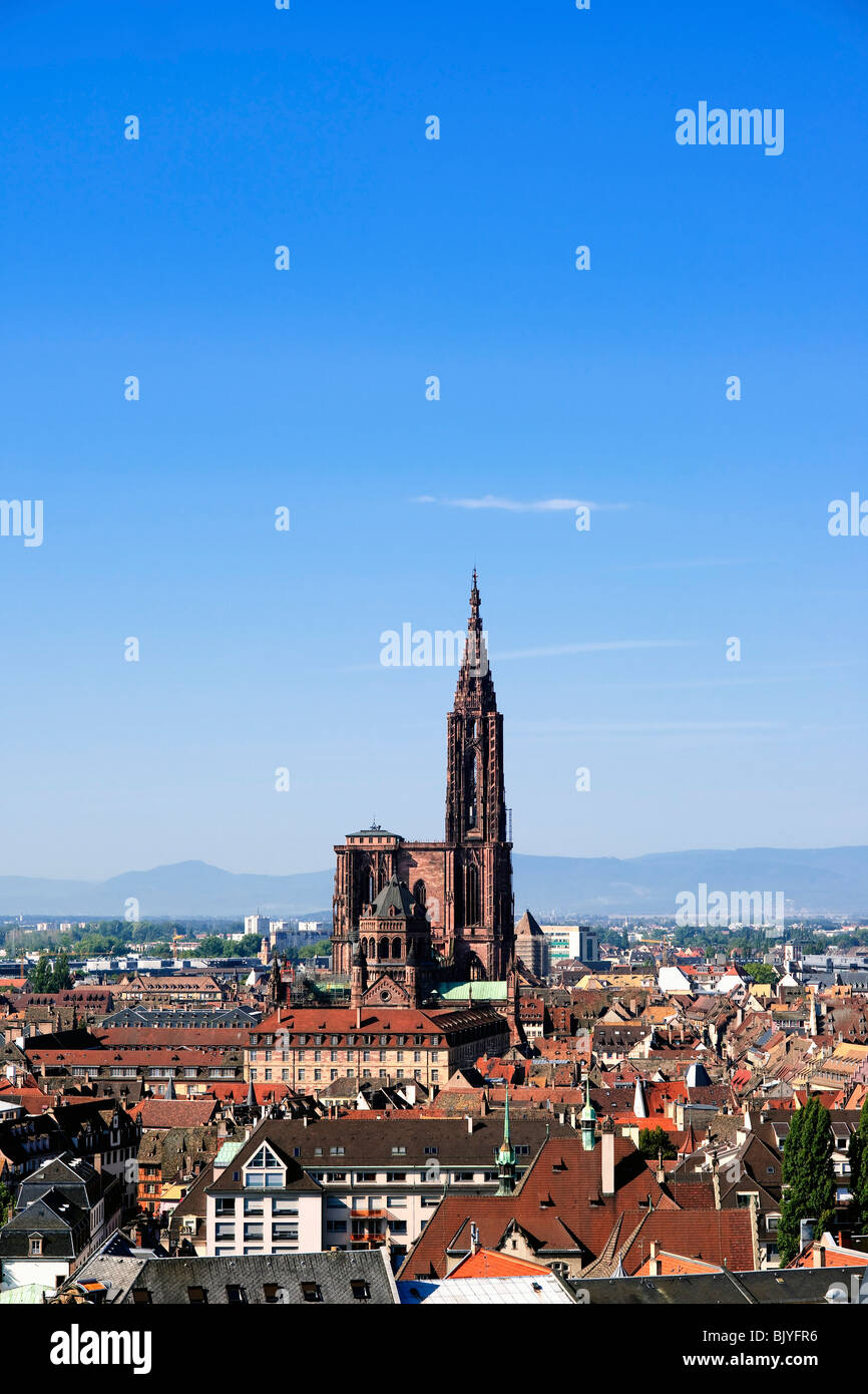 Town panorama with Notre-Dame gothic cathedral 14th century, Strasbourg ...