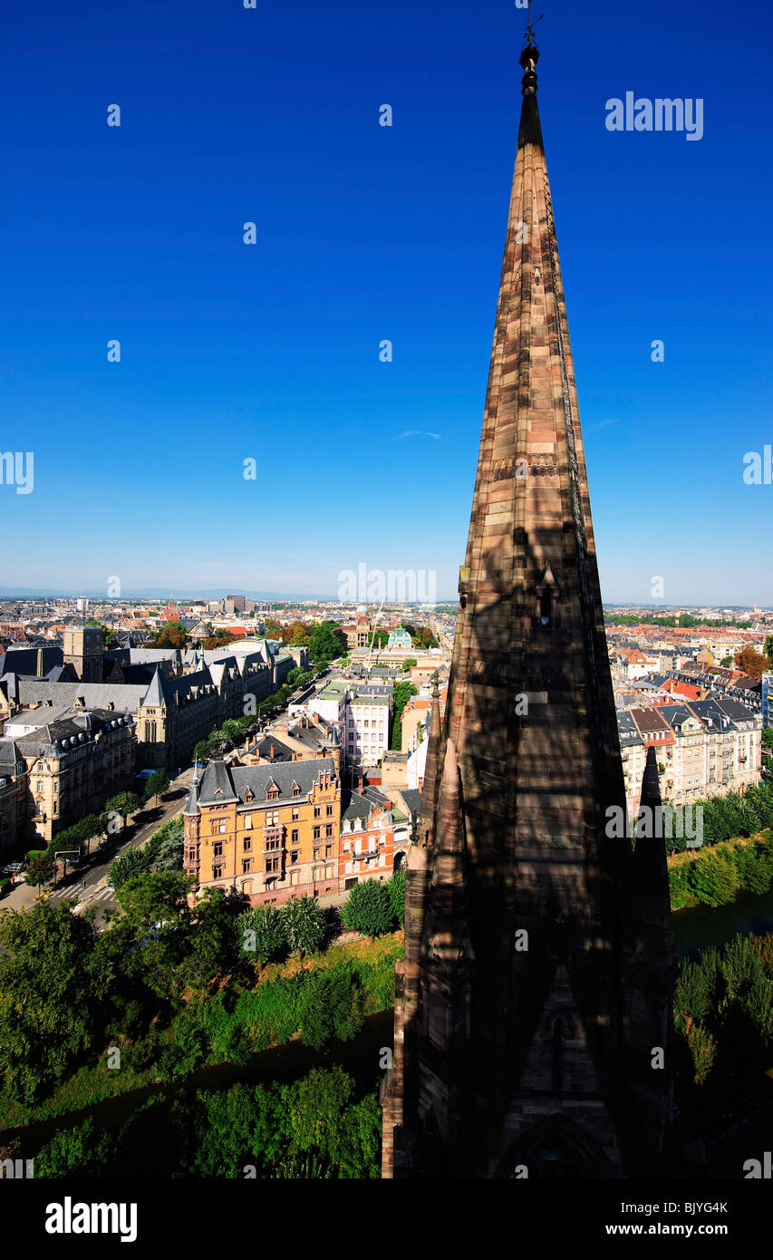 CHURCH SPIRE AND GERMAN DISTRICT PANORAMA STRASBOURG ALSACE FRANCE ...