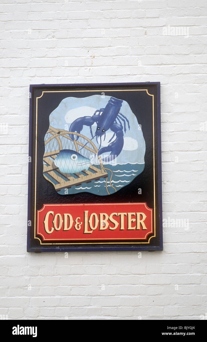 Cod and lobster pub sign Stock Photo - Alamy