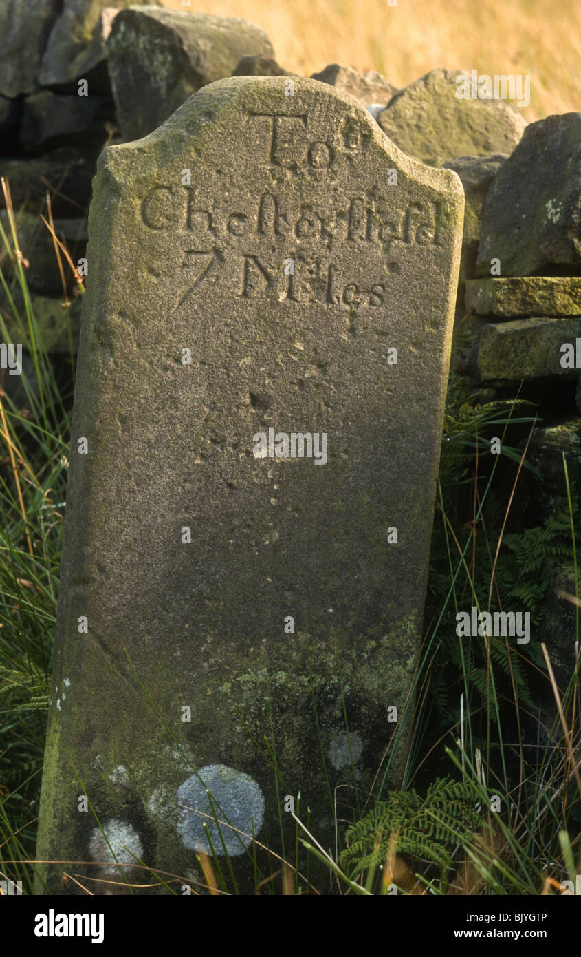 Old milestone near Baslow, Derbyshire, England "To Chesterfield 7 miles ...