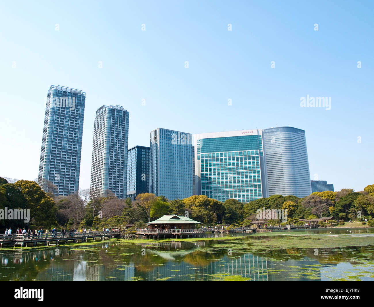 Skyscrapers over Japanese garden in Tokyo, Japan Stock Photo - Alamy