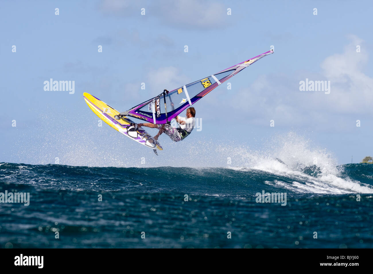 Professional windsurfer Andy Bubbles Chambers flying off of a wave at ...