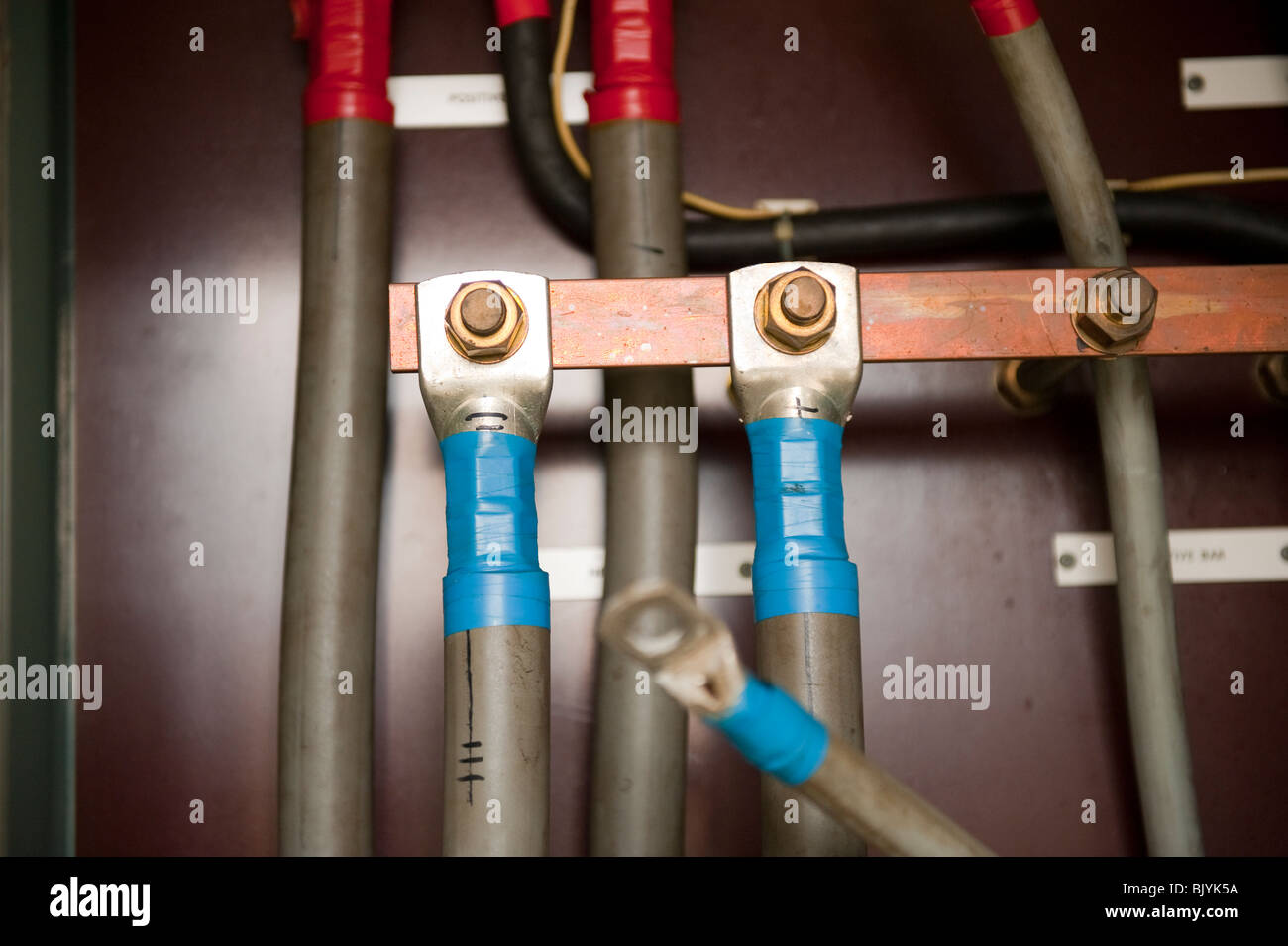 Electrical distribution board copper buzz bars and connections Stock ...