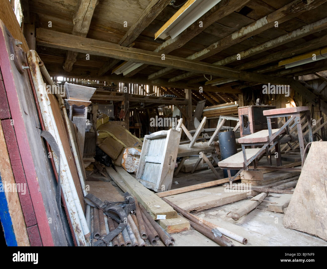 Interior of a barn used for storage Stock Photo - Alamy