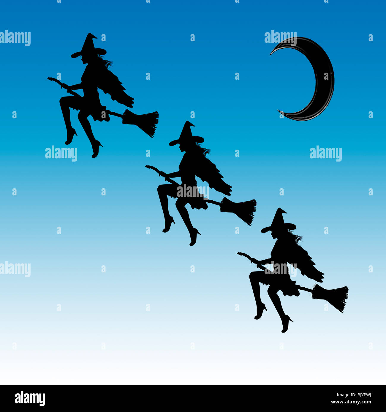 Illustration of Witches flying on their Broomsticks Stock Photo - Alamy Illustration of Witches flying on their Broomsticks Stock Photo - Alamy