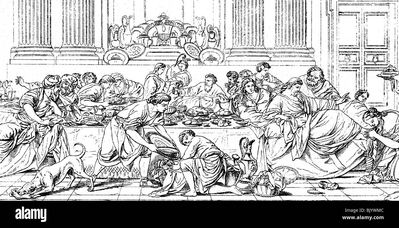 gastronomy, Roman Empire, binge, drawing by Prof. Ludwig Weisser, after ...