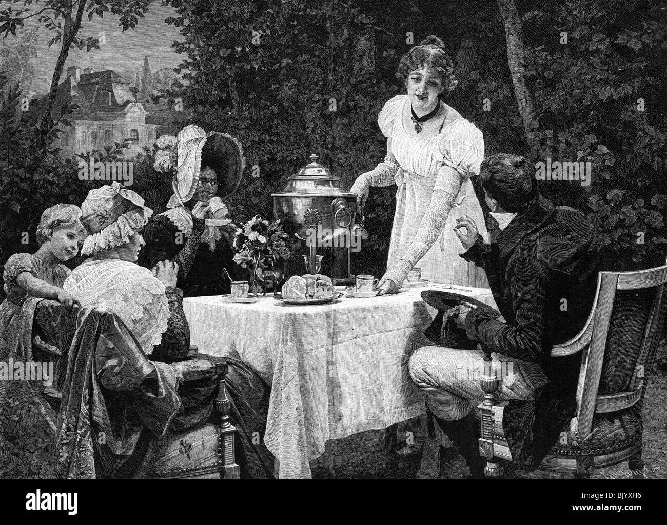 Having tea Black and White Stock Photos & Images - Alamy