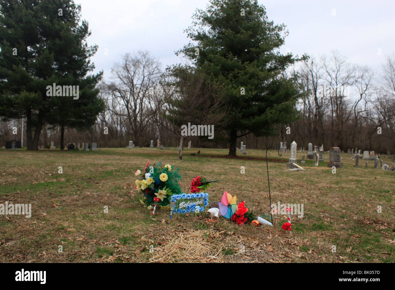 A fresh grave at historic White Oak Cemetery in Bloomington, Indiana ...