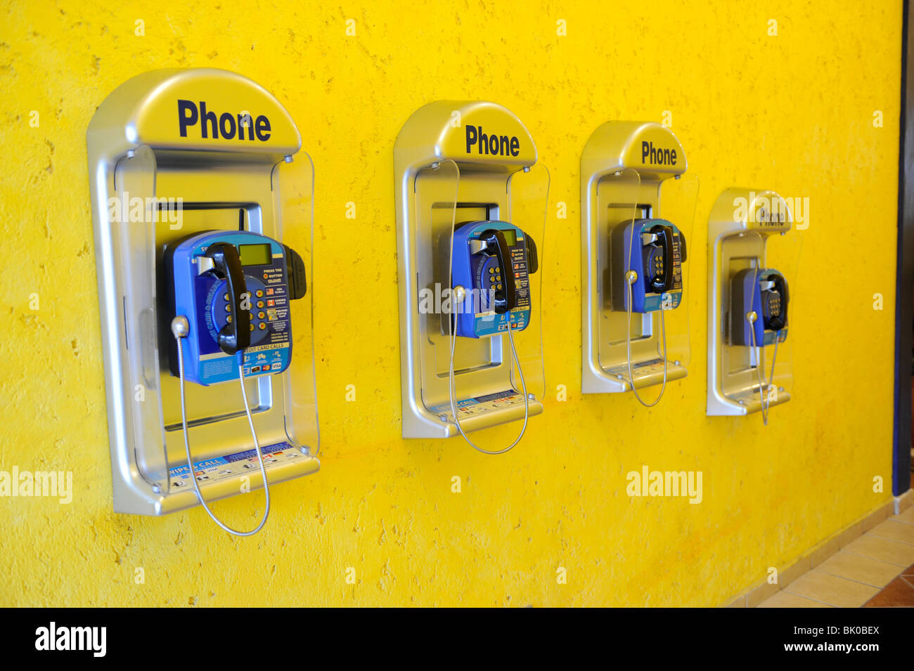 Pay phones in corridor in Puerta Maya and Cozumel Mexico Stock Photo ...