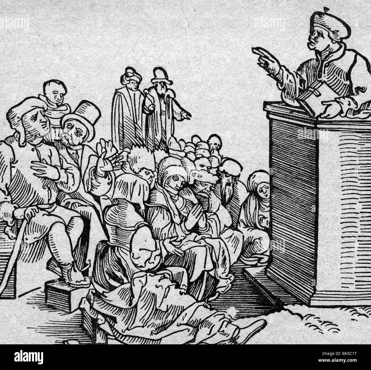 religion, Christianity, clergymen, public preacher, woodcut, 16th ...