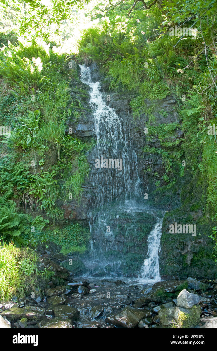 Waterfall on the south west coast path near Highveer Point, North Devon ...
