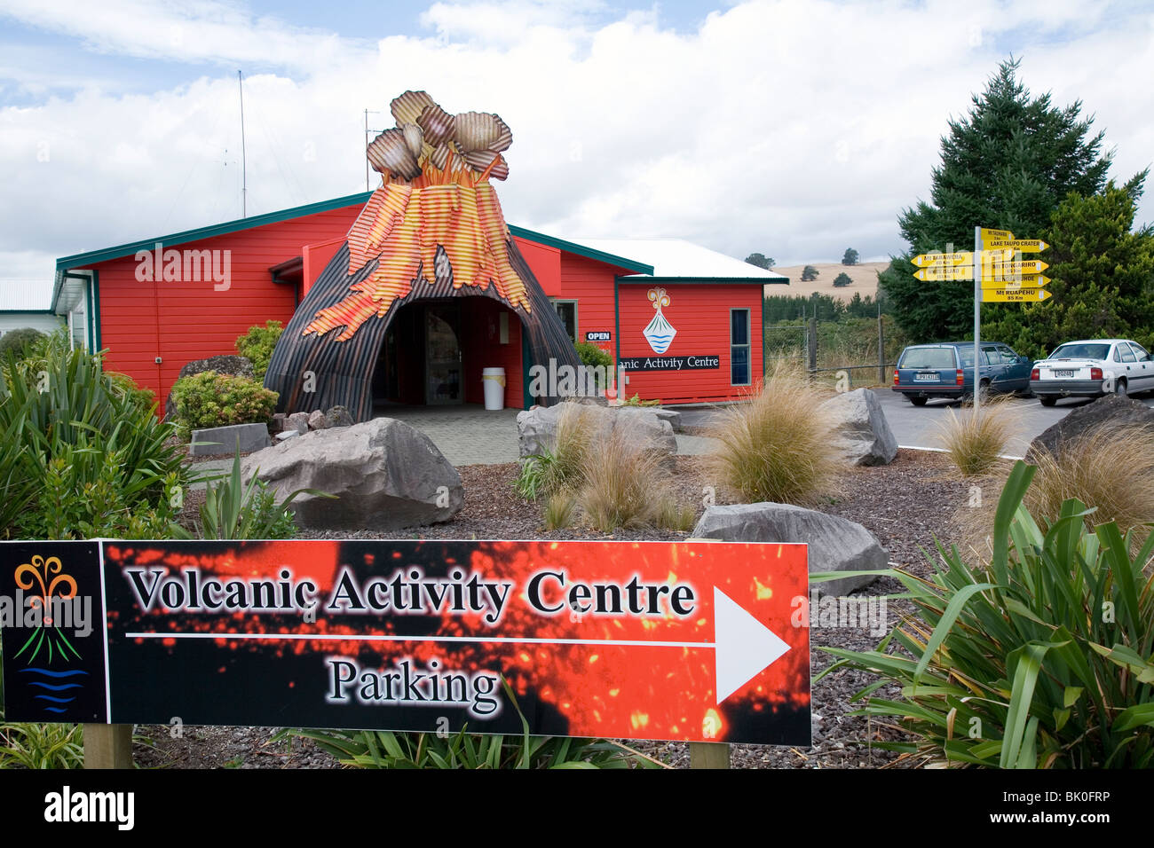 Photograph of a Volcanic Activity Center sign and building tourist ...