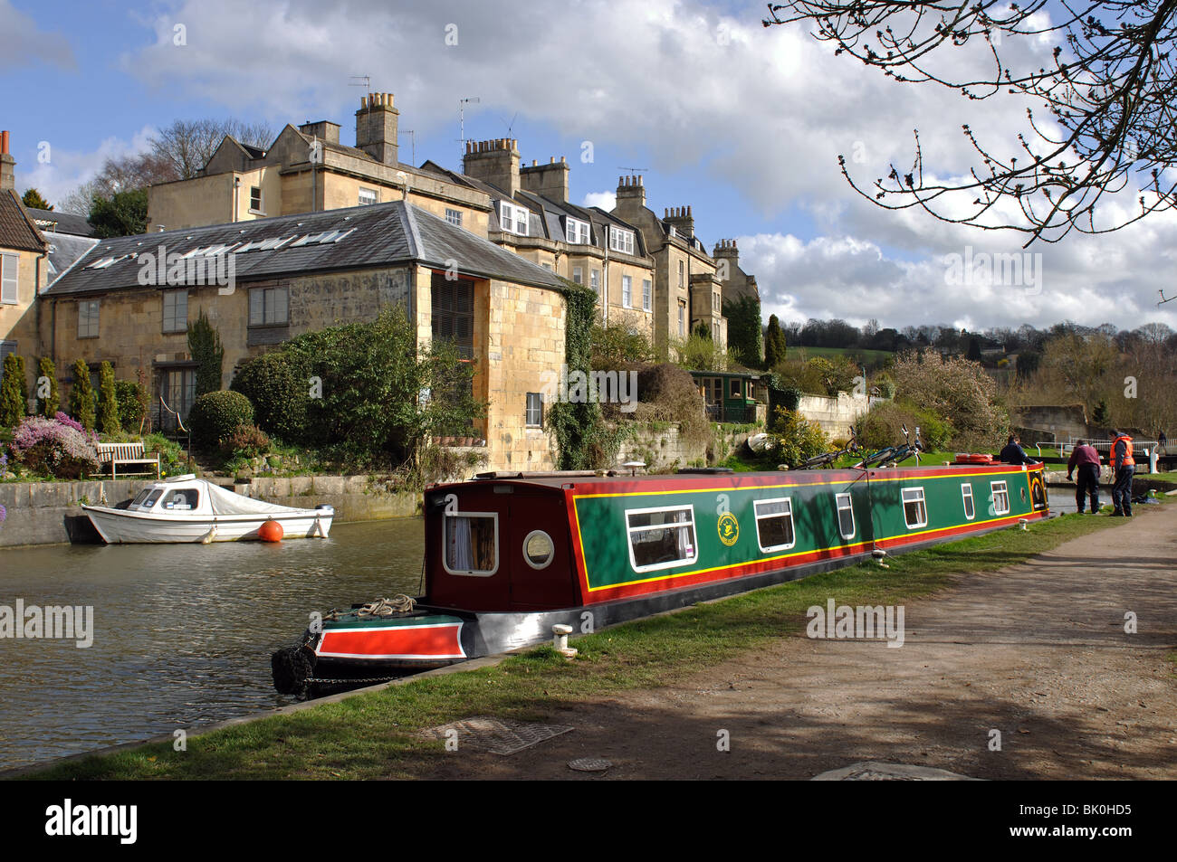Narrowboat on Kennet and Avon Canal at Widcombe Locks, Bath, Somerset ...