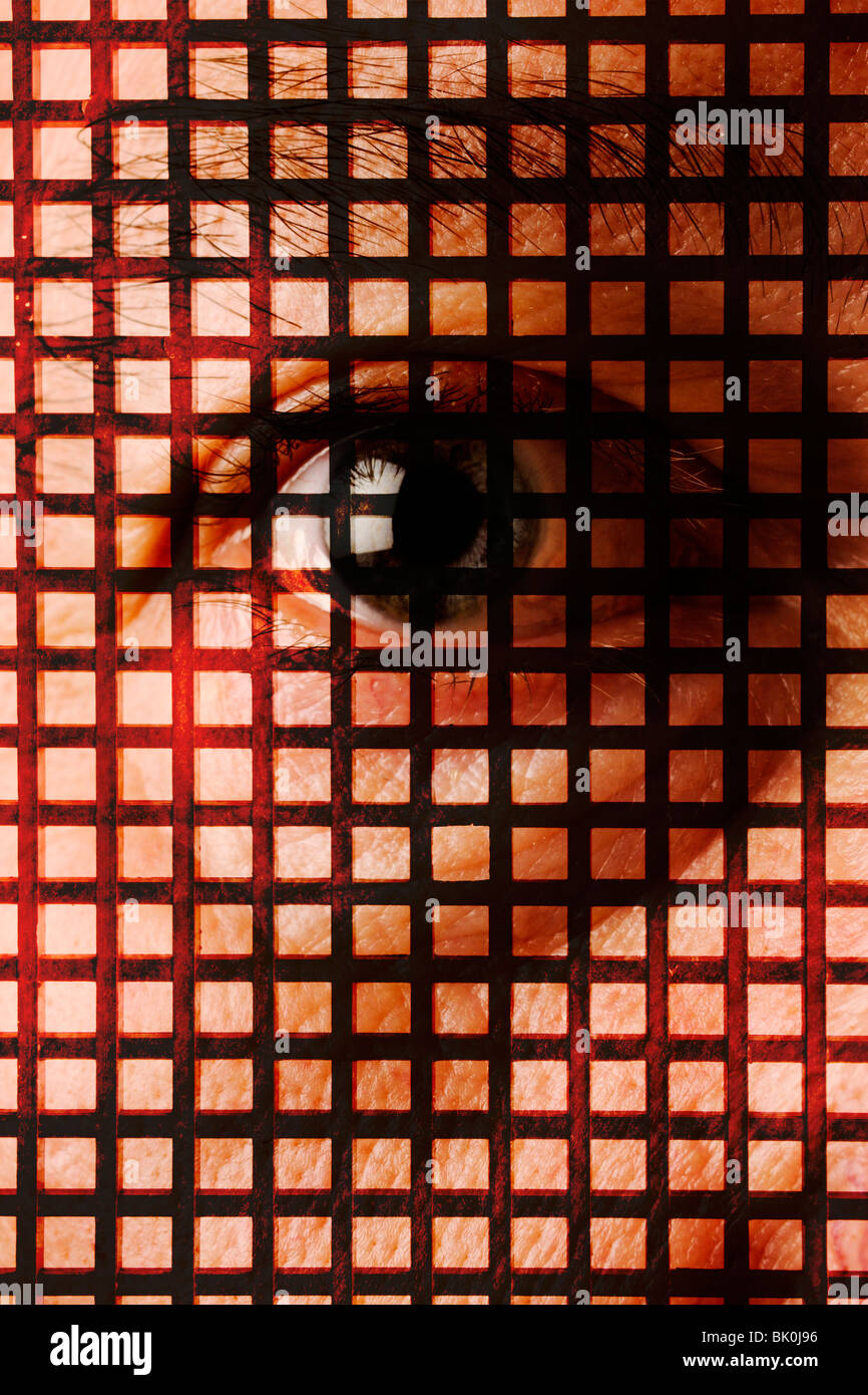 An eye looking at you through bars Stock Photo - Alamy
