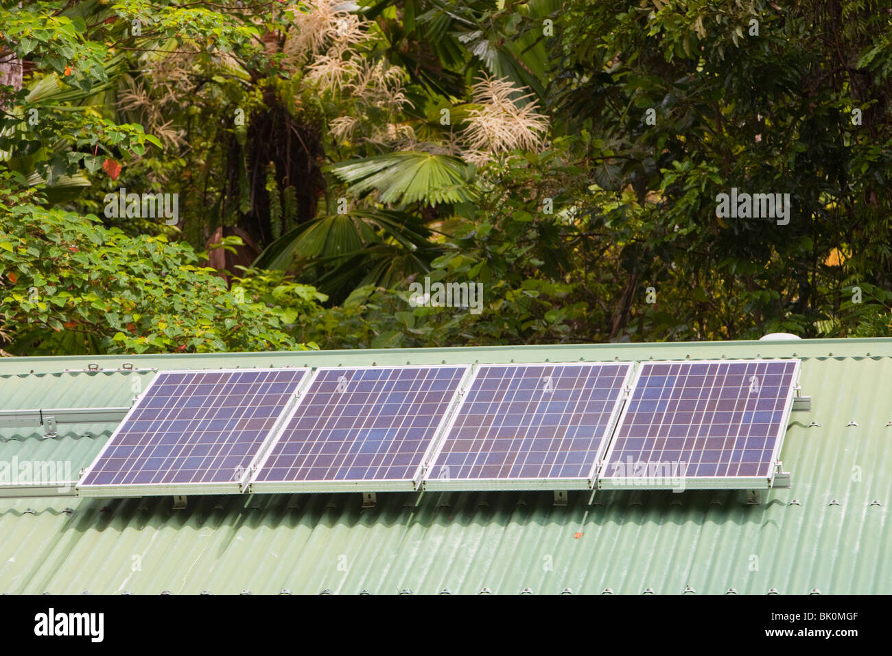 A solar panel on a public toilet block in the Daintree rain forest in ...