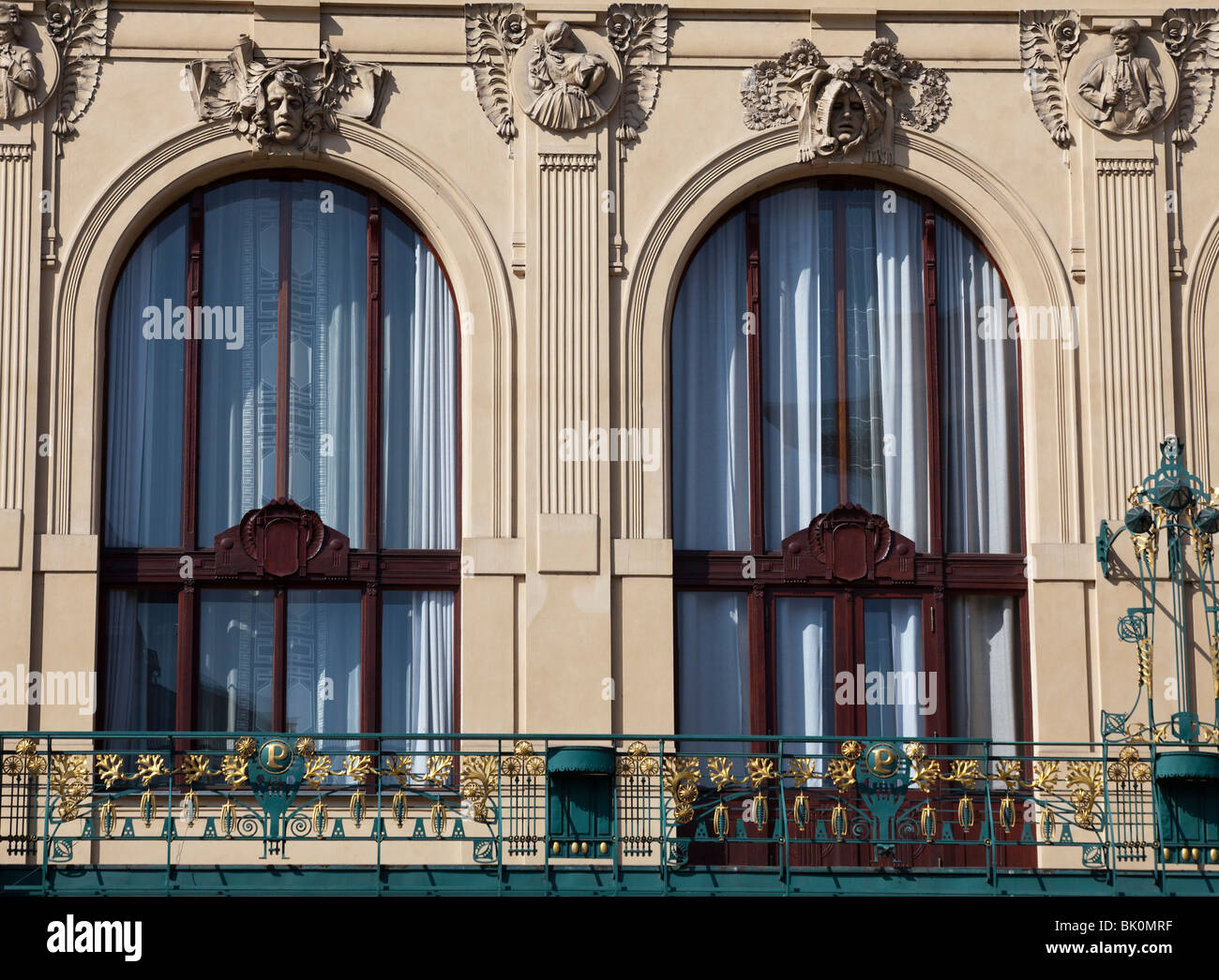 detail of balcony and window on facade, Municipal House, Obecní dům ...