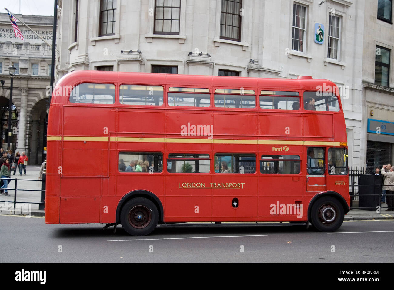 Traditional red London Routemaster bus RM1913 in Trafalgar Square ...