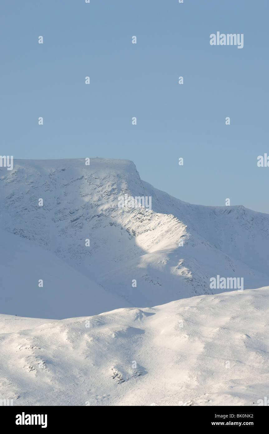 Snow covered Sharp Edge on Blencathra an 845m peak in the Lake District ...