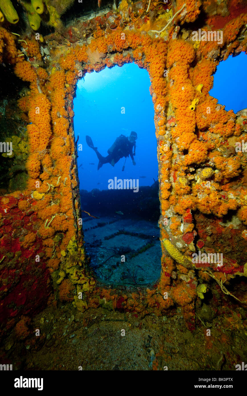 Male scuba diver is framed by an open doorway on the USCG cutter Duane ...