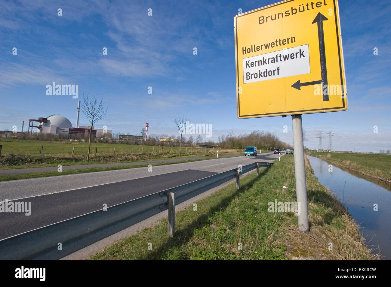 Nuclear power reactor with road sign Stock Photo - Alamy