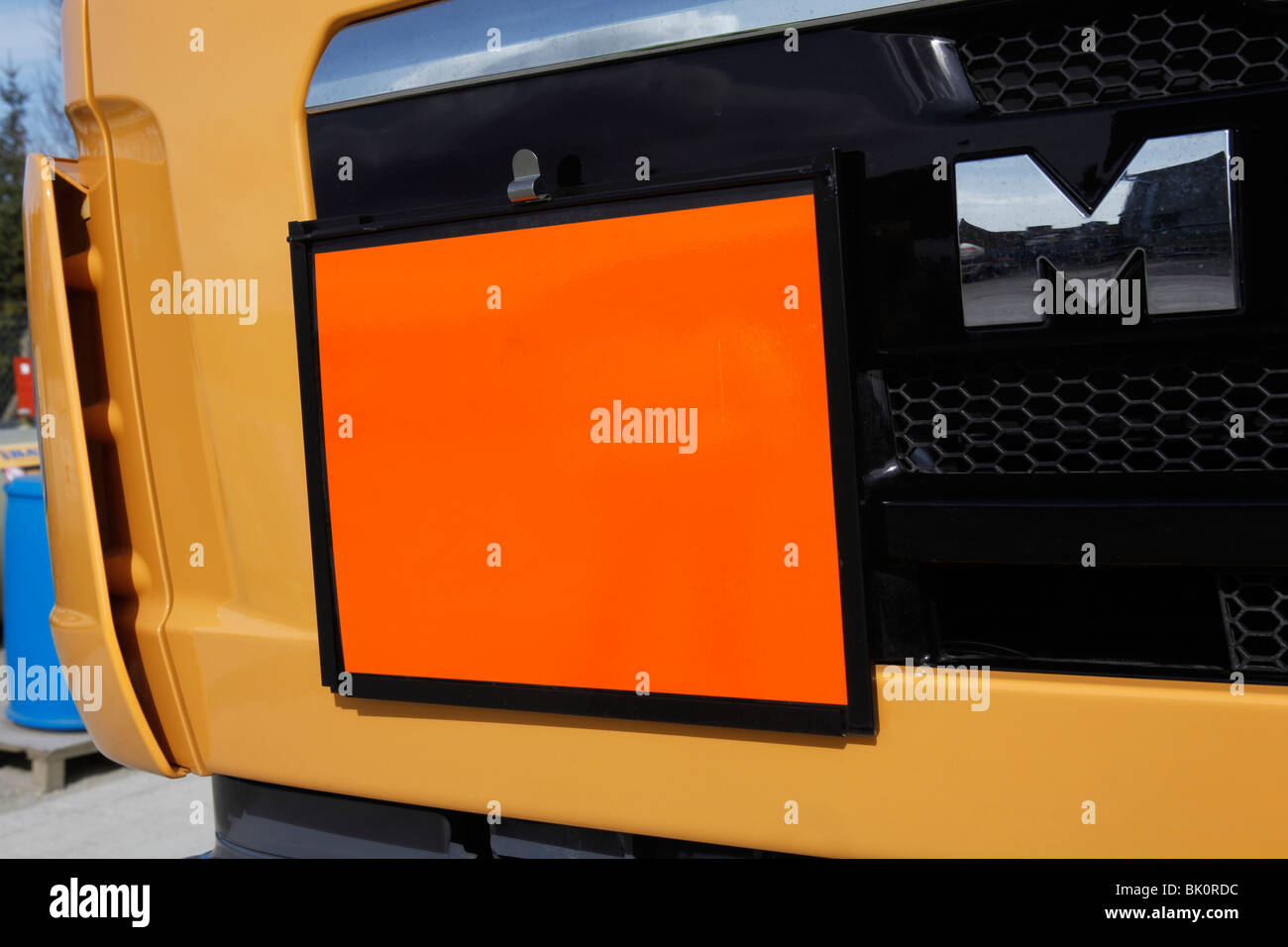 Blank safety sign on a road tanker Stock Photo - Alamy