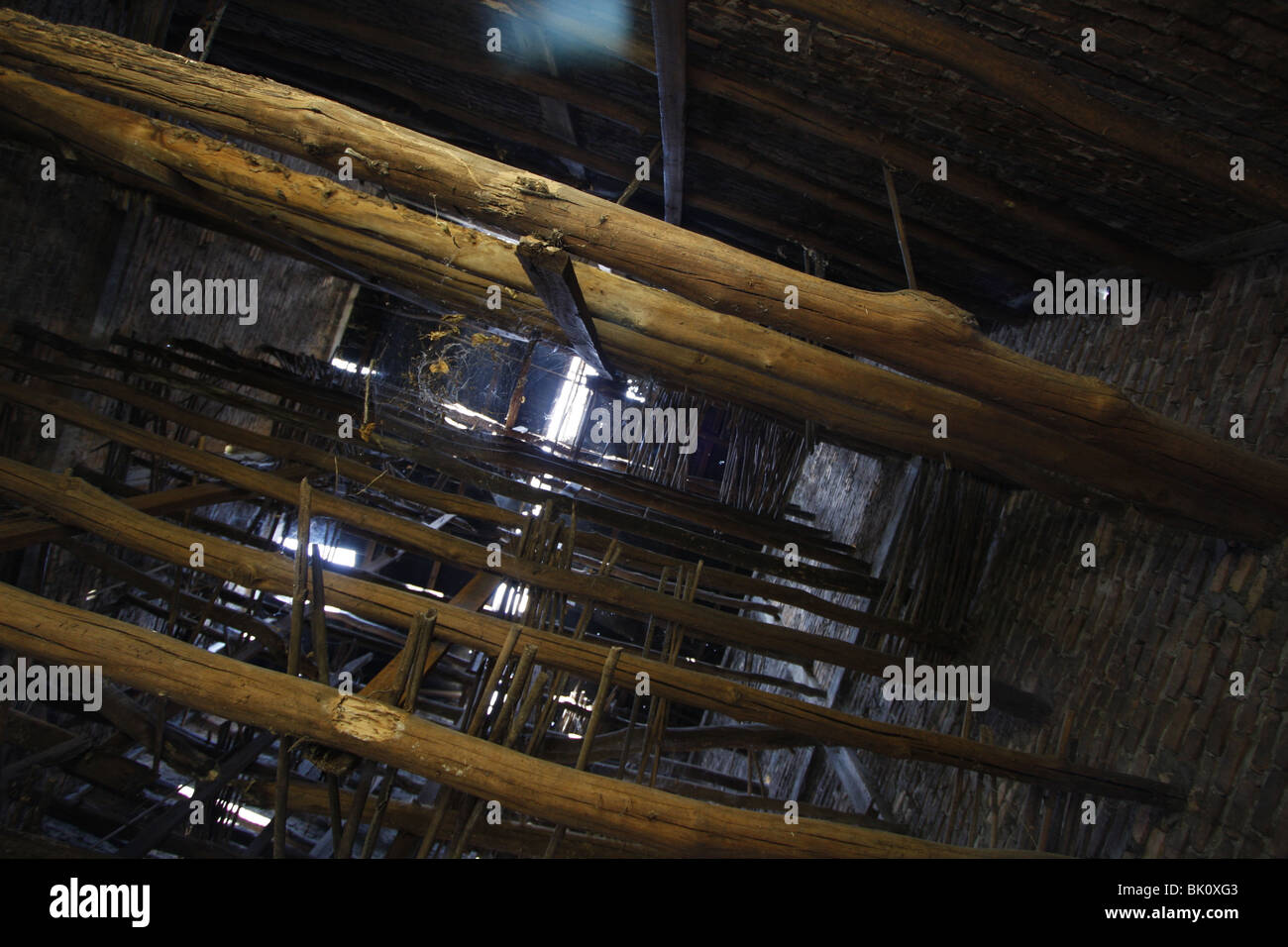 Inside a drying tower of an abandoned tobacco farm near Thaton in ...