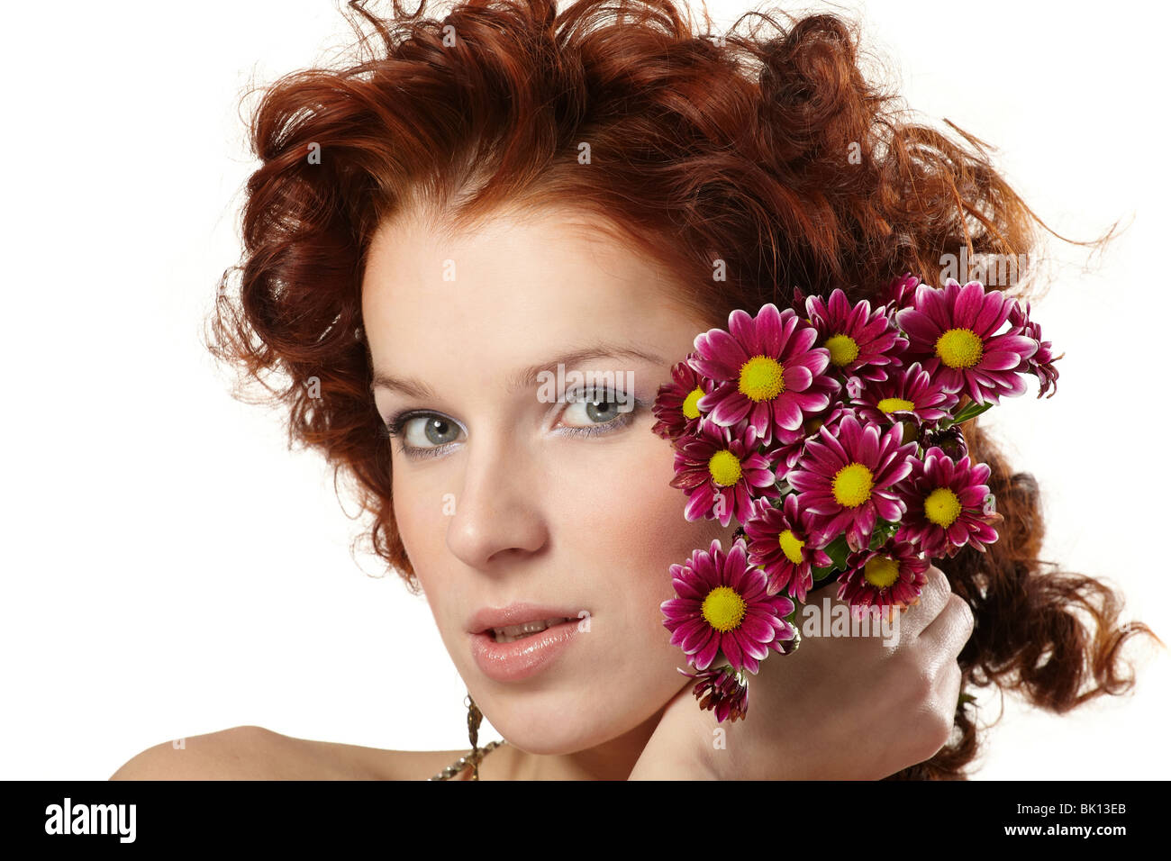 Portrait of a happy women with flowers Stock Photo - Alamy
