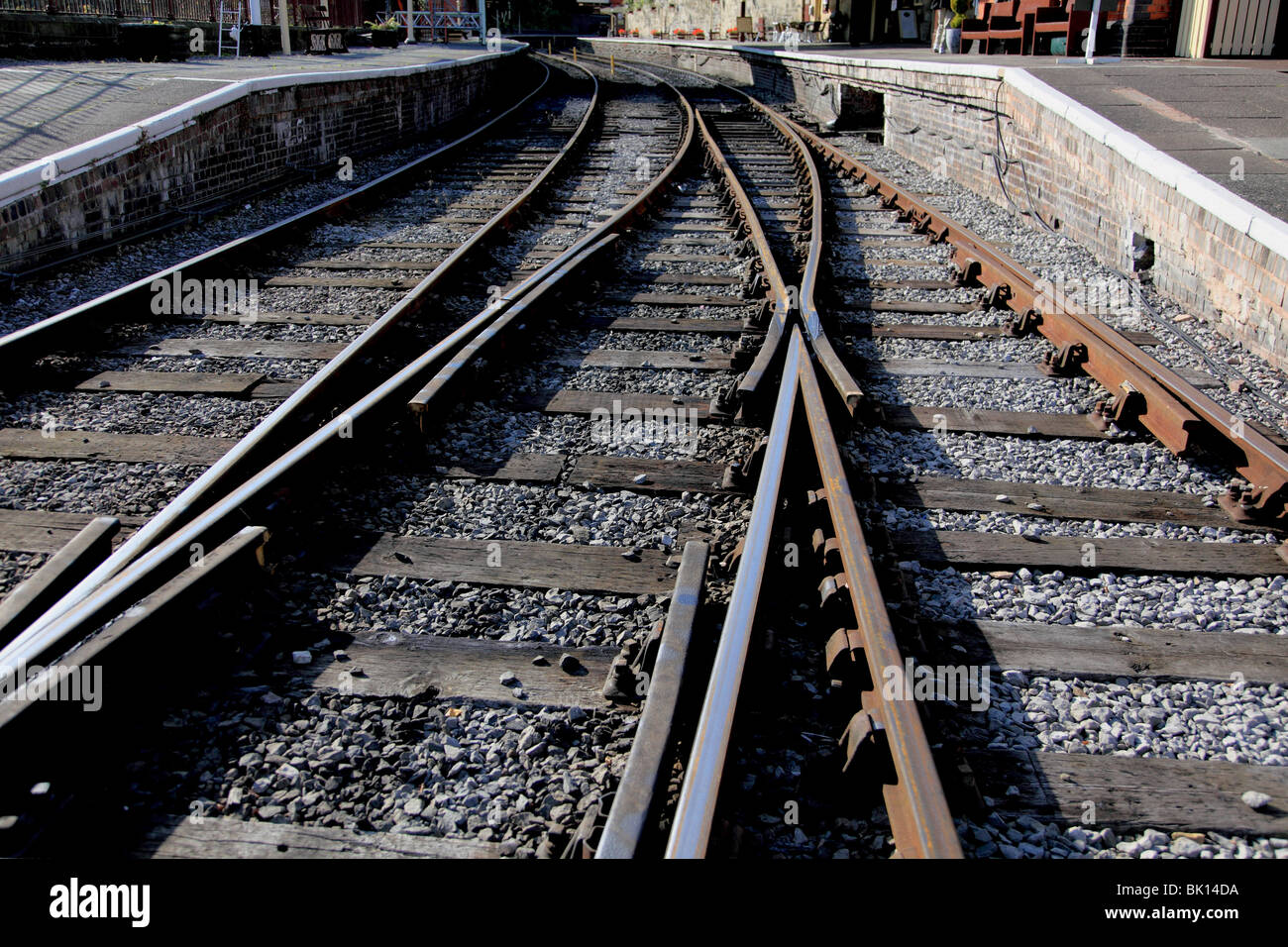 Railway tracks and points at Llangollen station Stock Photo - Alamy